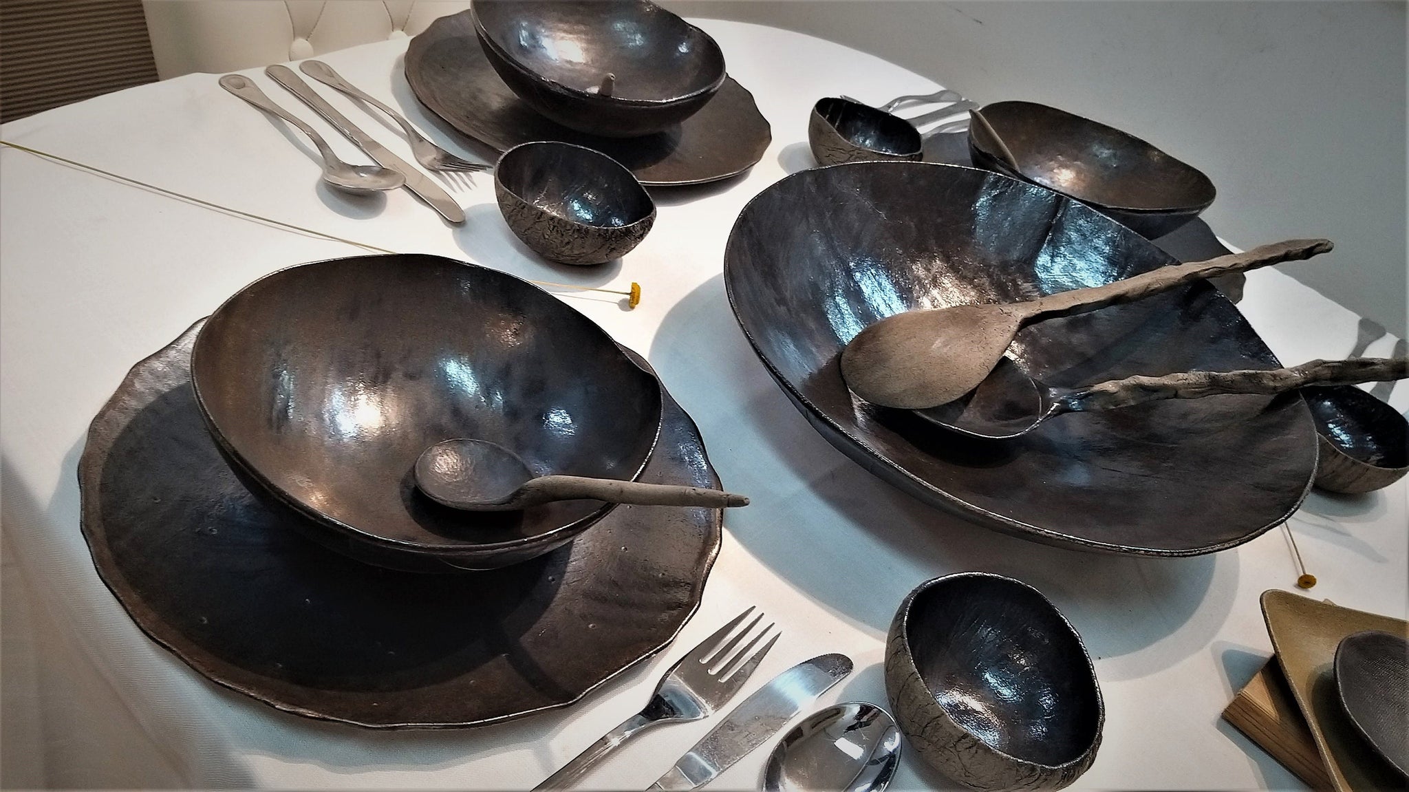 33 Piece Handmade Black Dinnerware Set for 8 | Rustic Wabi Sabi ...